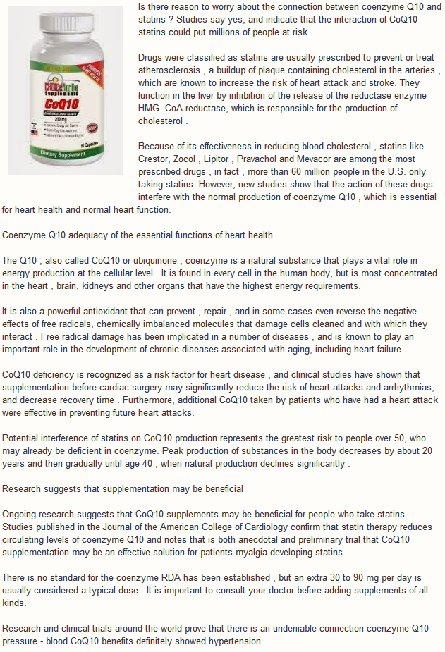 What about coenzyme q10 and statins?statin side effects and benefits