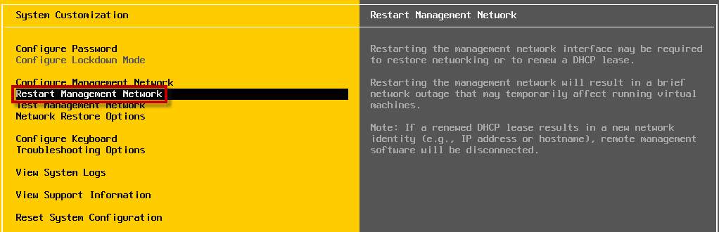 How to restart the ESXi management network via command-line?