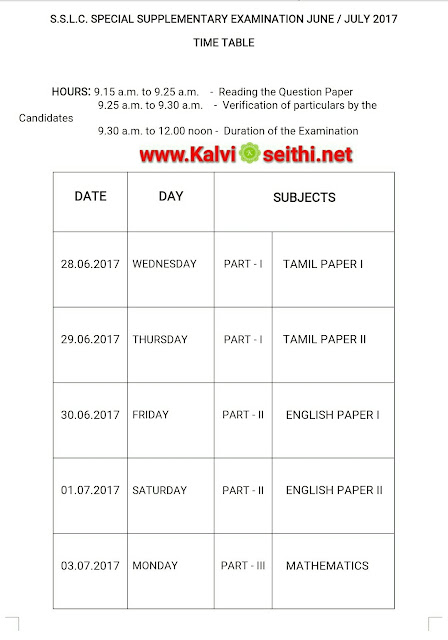 SSLC - Special Supplementary Examination June / july 2017 - Time Table ...