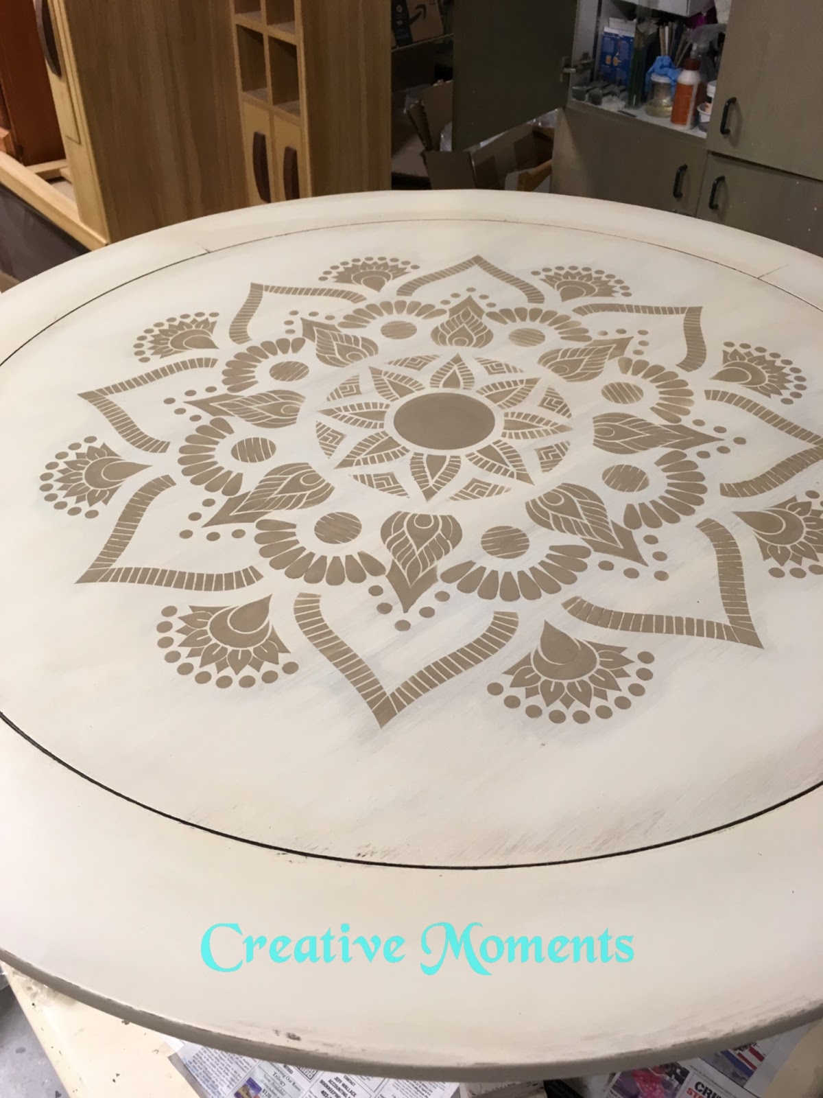 Stenciled Coffee Table in Warm White