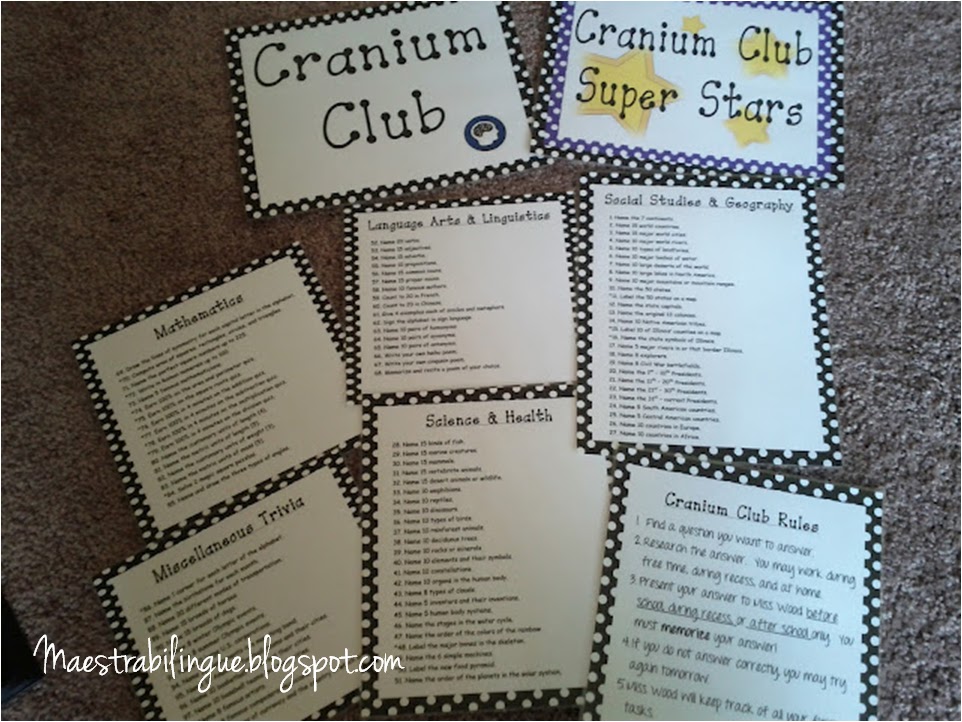 Maestra Bilingüe: Cranium club - with printables!