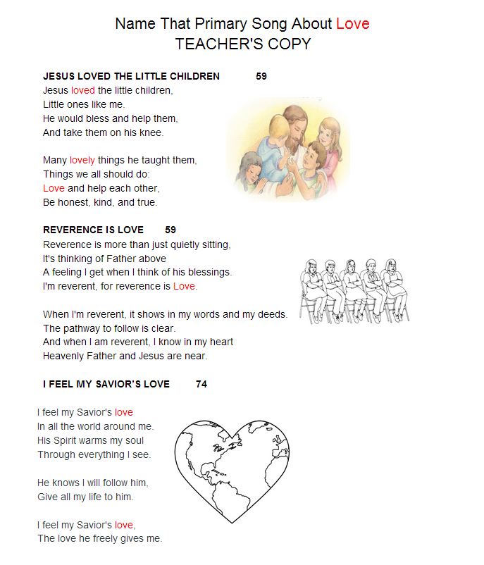 Primary Notes 29 ♫: Name That Primary Song About LOVE / Make a Card For ...