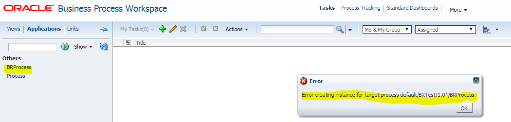 Learning SOA: Error creating instance for target process in Oracle BPMN Learning SOA: Error creating instance for target process in Oracle BPMN