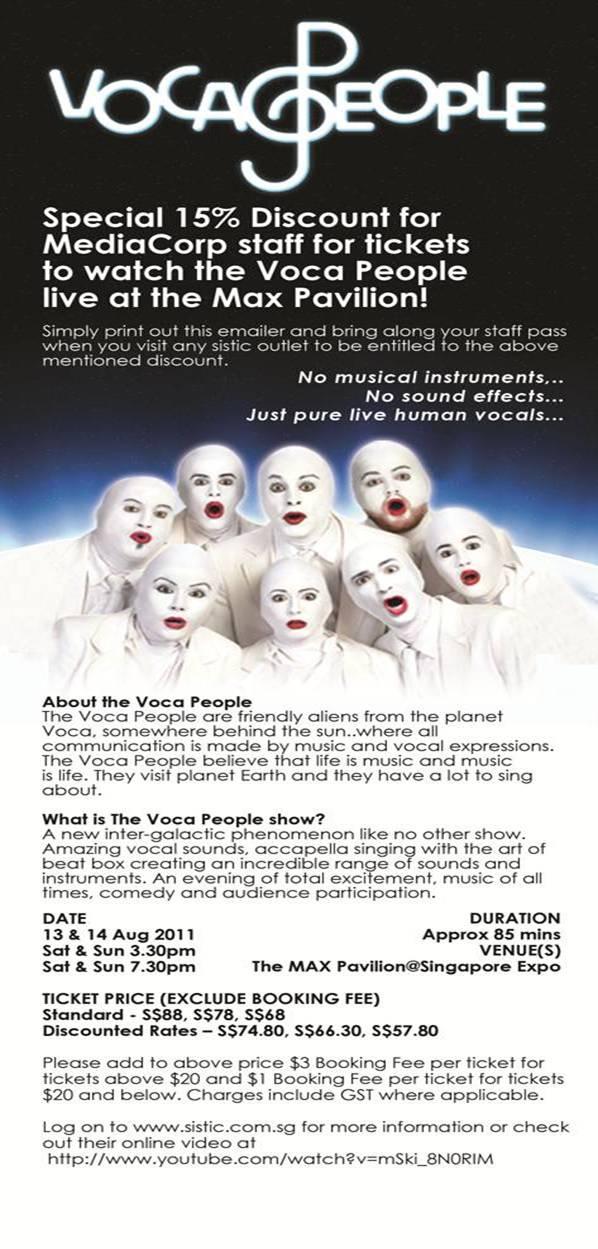 Welcome: The Voca People ~ In Singapore 13 & 14 Aug (Sat & Sun)