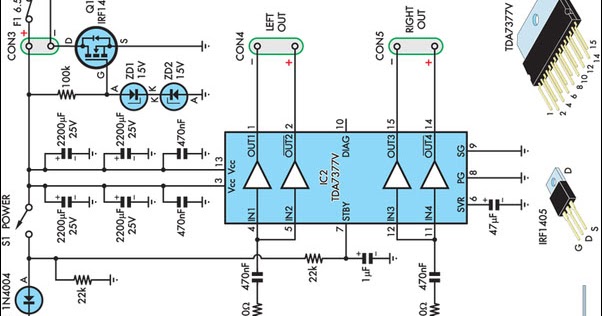Gambar Skema Rangkaian Stereo Amplifier 20W 12V | Gambar Rangkaian ...