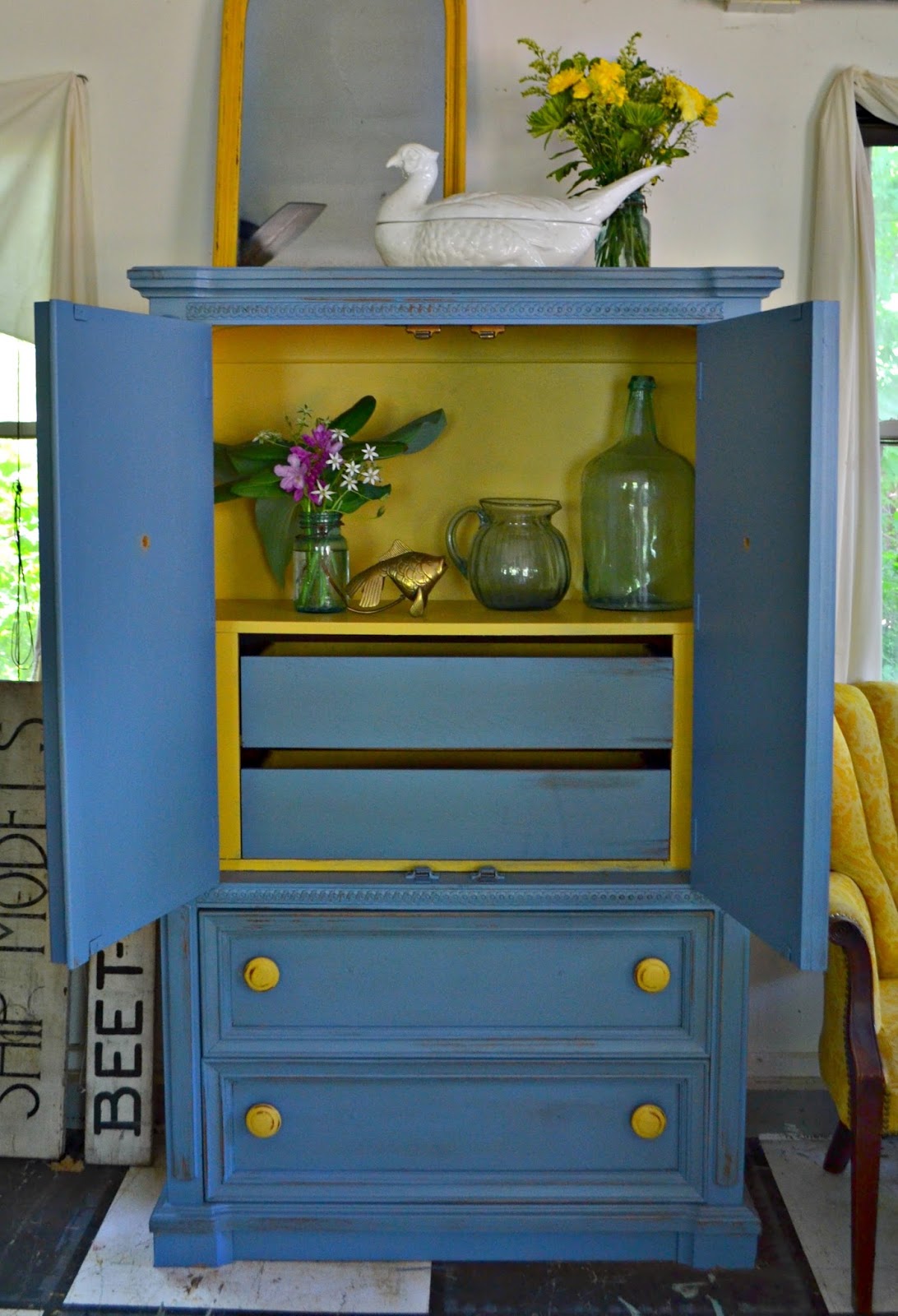 Heir and Space: A Vintage Armoire in French Blue and Mustard