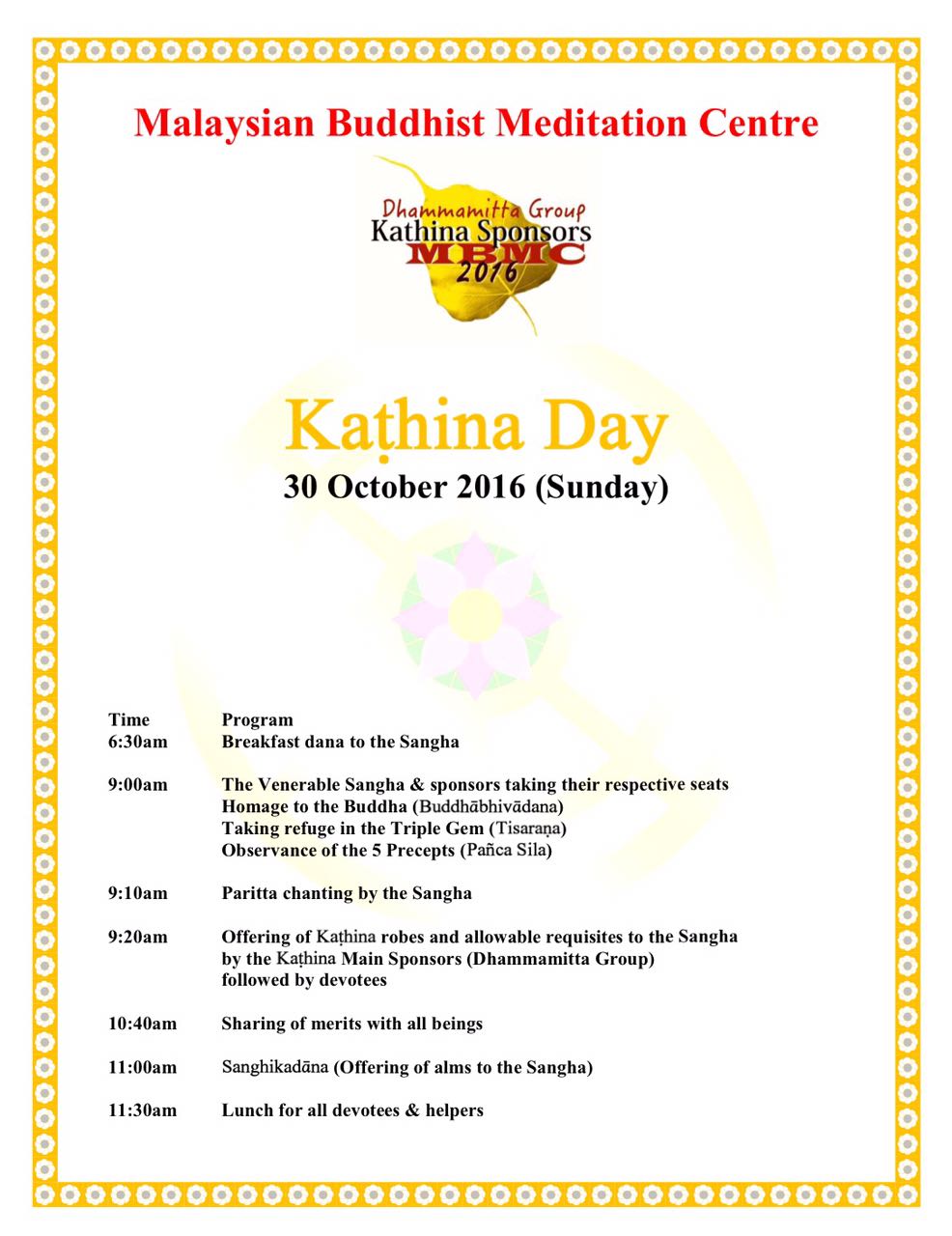 Malaysian Buddhist Meditation Centre: Celebration of MBMC Kathina Day 2016