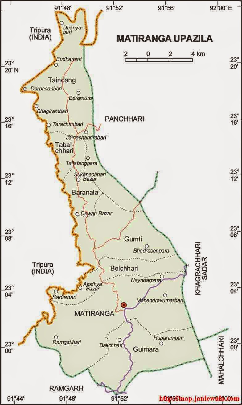 Matiranga Upazila Map, Khagrachhari District, Bangladesh