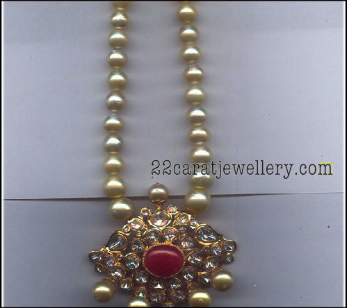Pearls Long Chain with Polki Kundan Pendant 3 - Jewellery Designs
