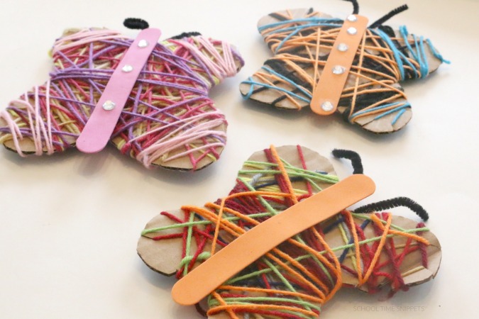 Yarn Wrapping Butterfly Craft for Kids | School Time Snippets