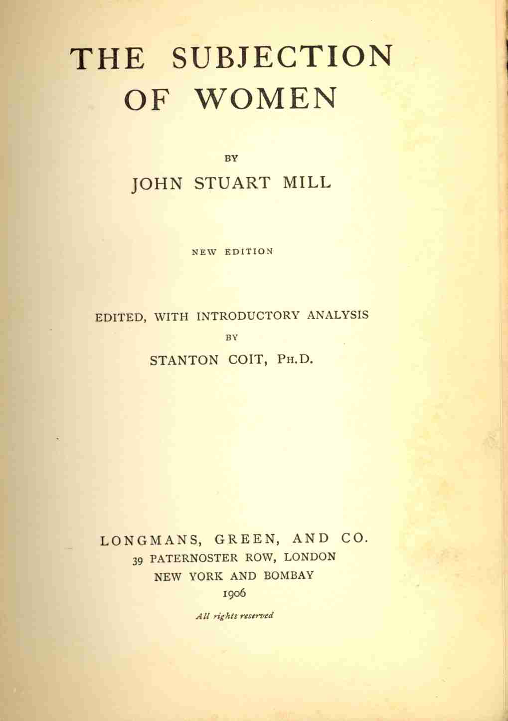 Ratio Juris: J.S. Mill’s pamphlet, The Subjection of Women (1869)