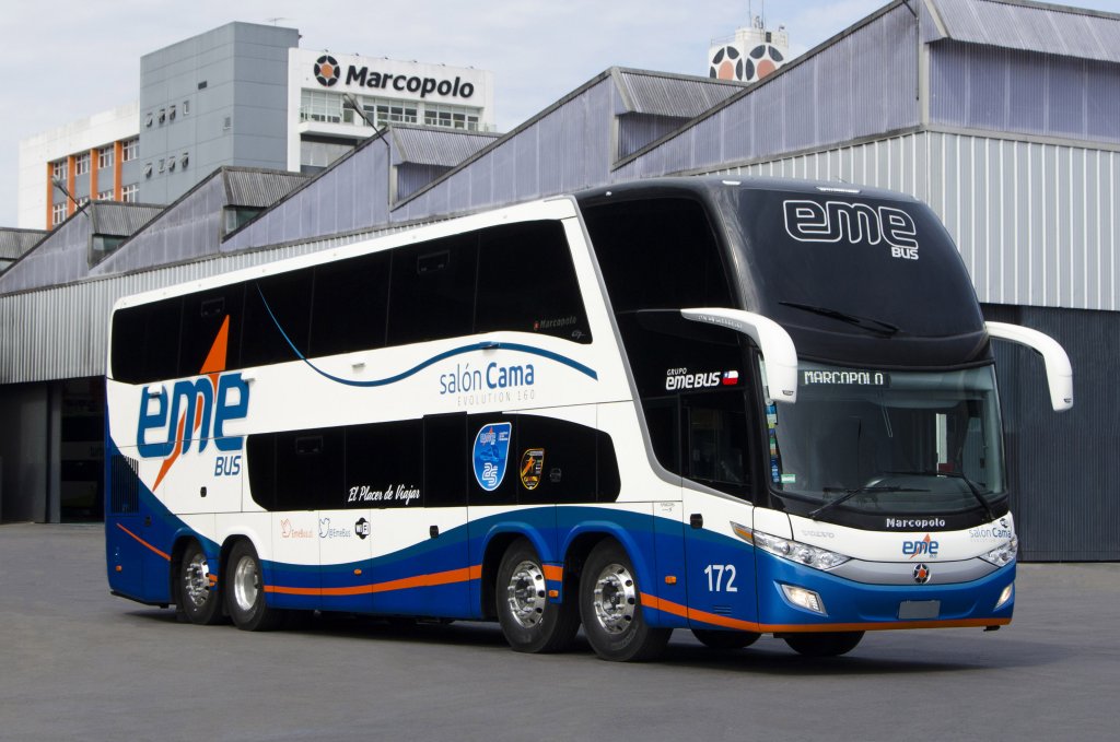 Empresa Eme Bus en Chile recibe 32 Marcopolo Paradiso 1800 DD G7 con chasis Scania y Volvo