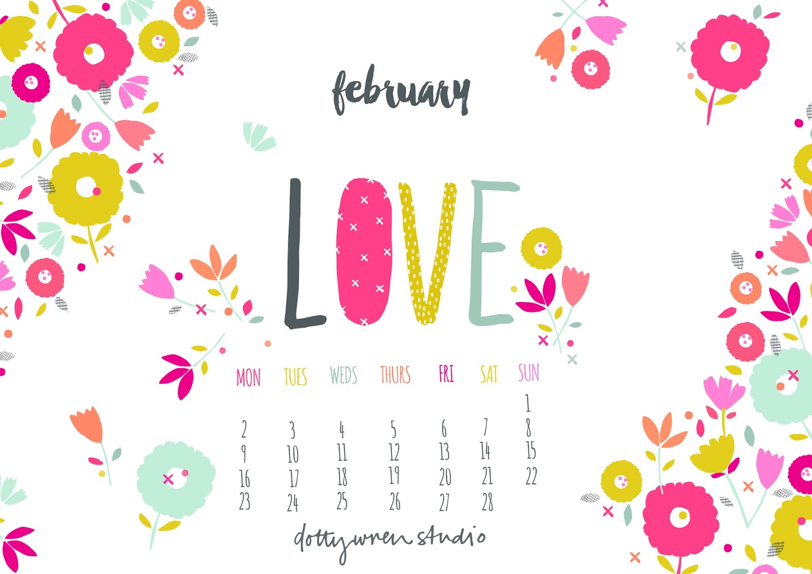dottywrenstudio: Feb Calendar