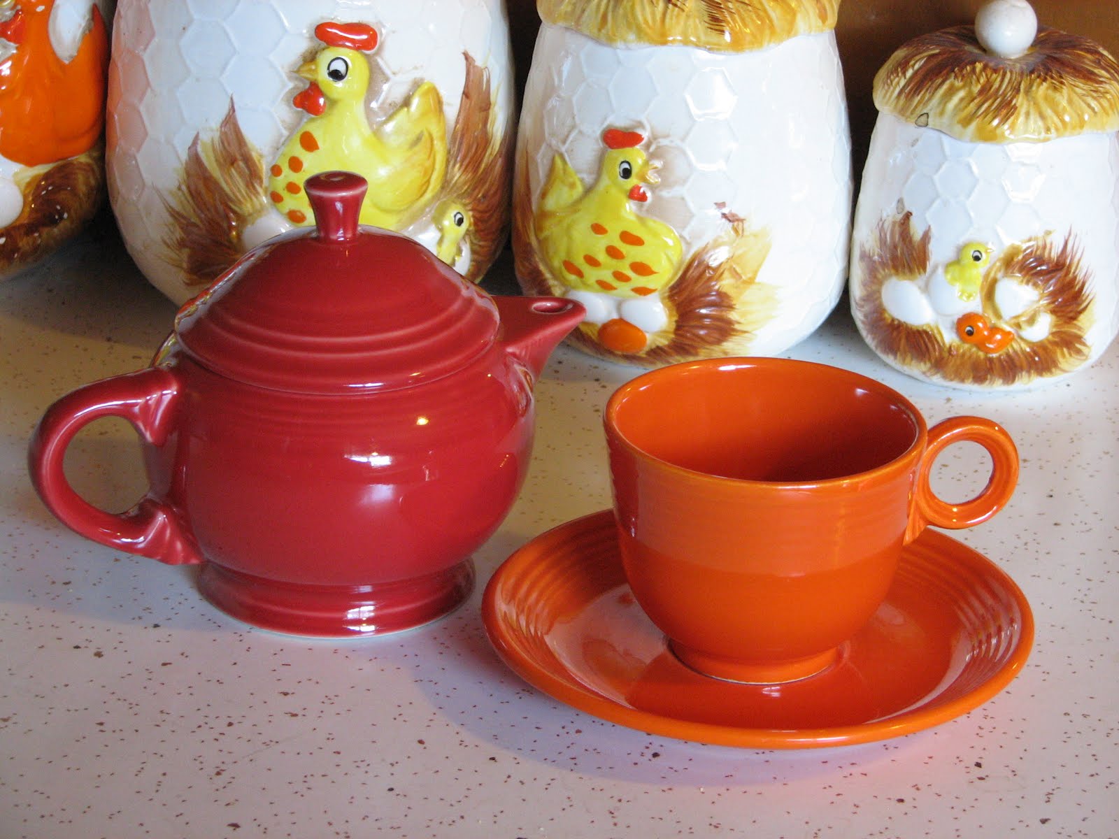 Red Teacup And Teapot