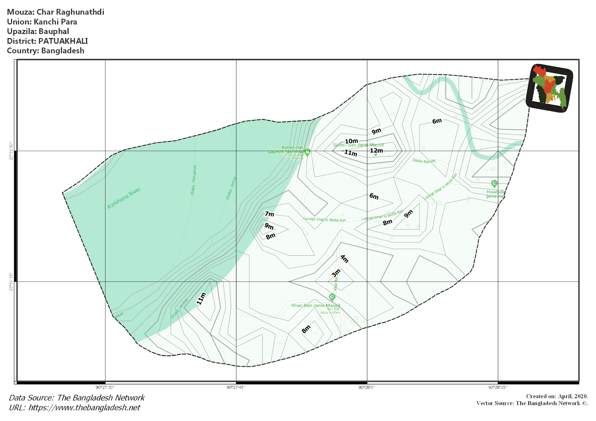 Map of Char Raghunathdi Mouza, Bauphal, Patuakhali