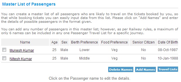 IRCTC ticket booking trick Populate passenger names using Travel and ...