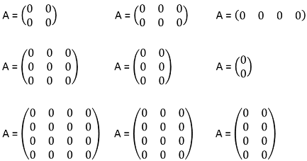 Matemáticas10: Ejemplos de Matriz Nula