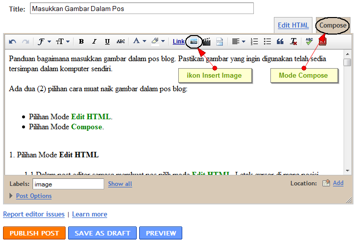 Masukkan Gambar Dalam Pos |Tutorial Blogger Blogspot