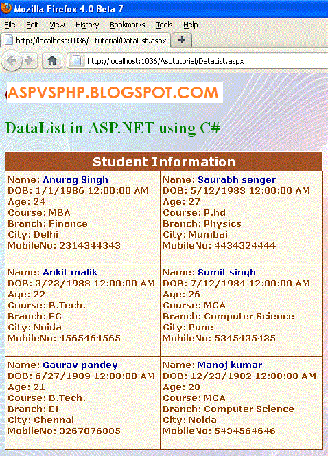Big Data Datalist Example In Asp Using C