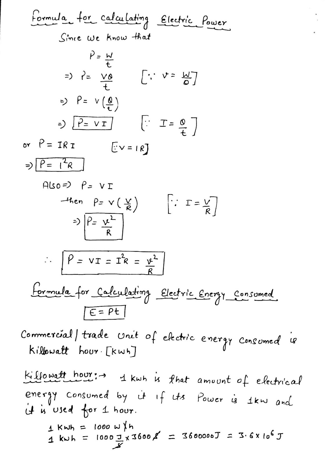 Electricity Handwritten Notes for Class 10 Science