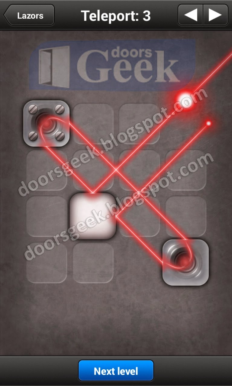 Lazors [Teleport] Level 3 Solution ~ Doors Geek