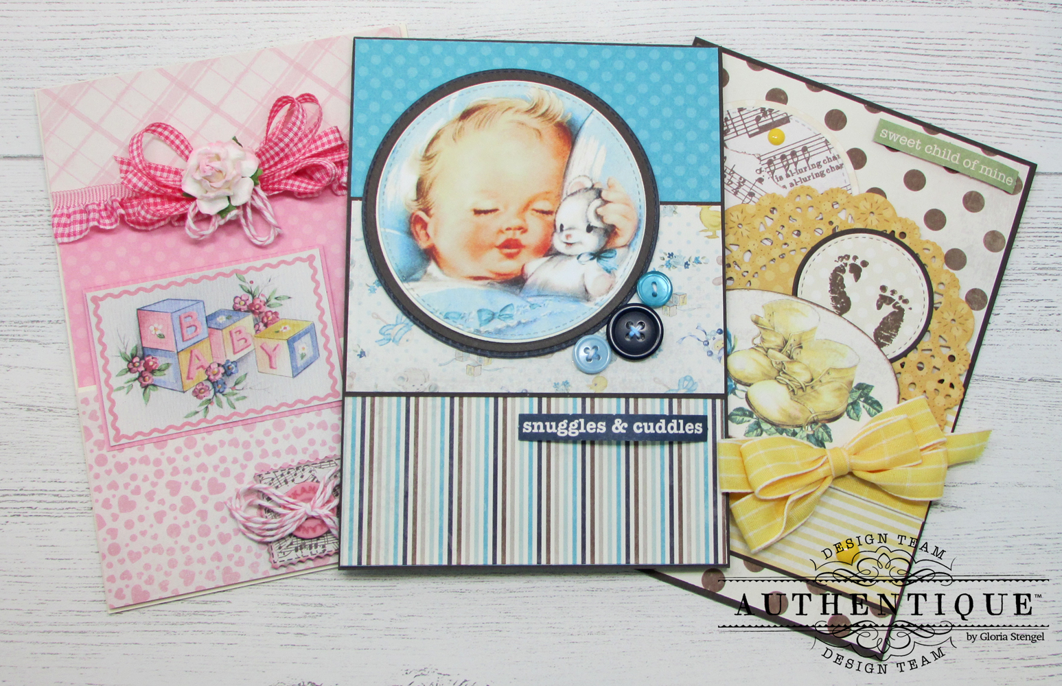 Scraps of Life: Trio of Baby Cards - Authentique Swaddle