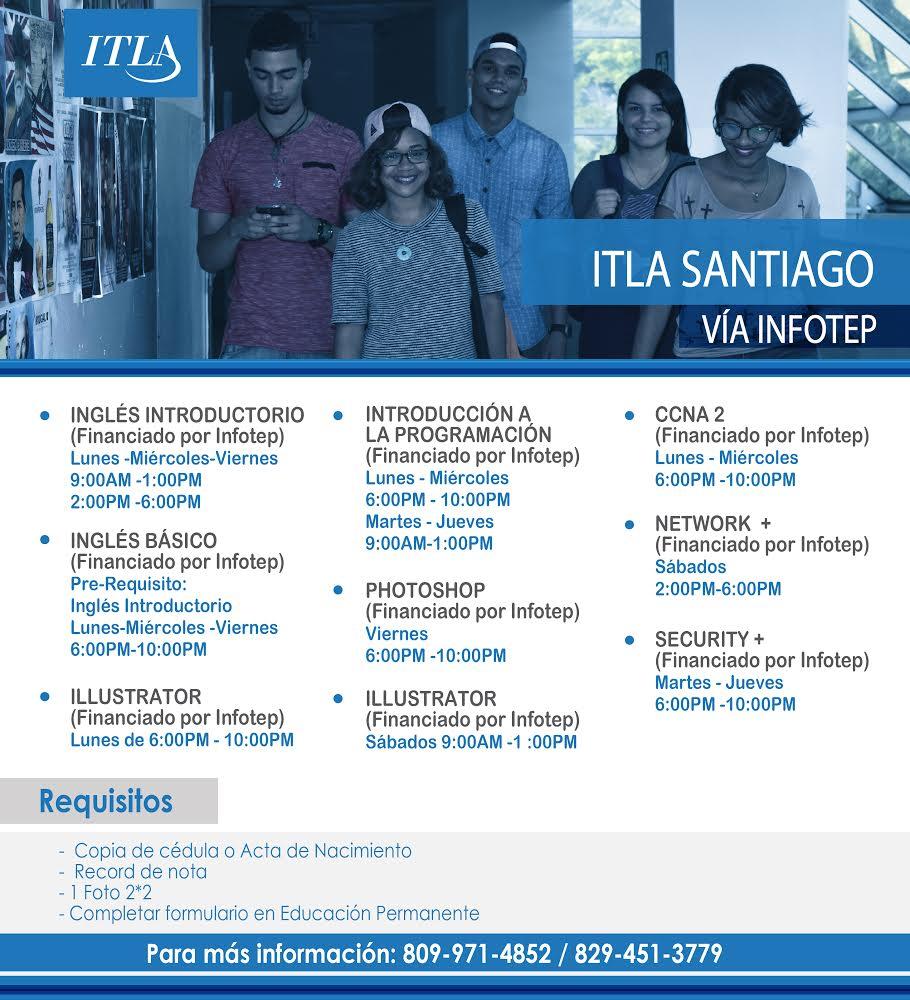 Cursos disponibles en el ITLA Santiago, vía INFOTEP