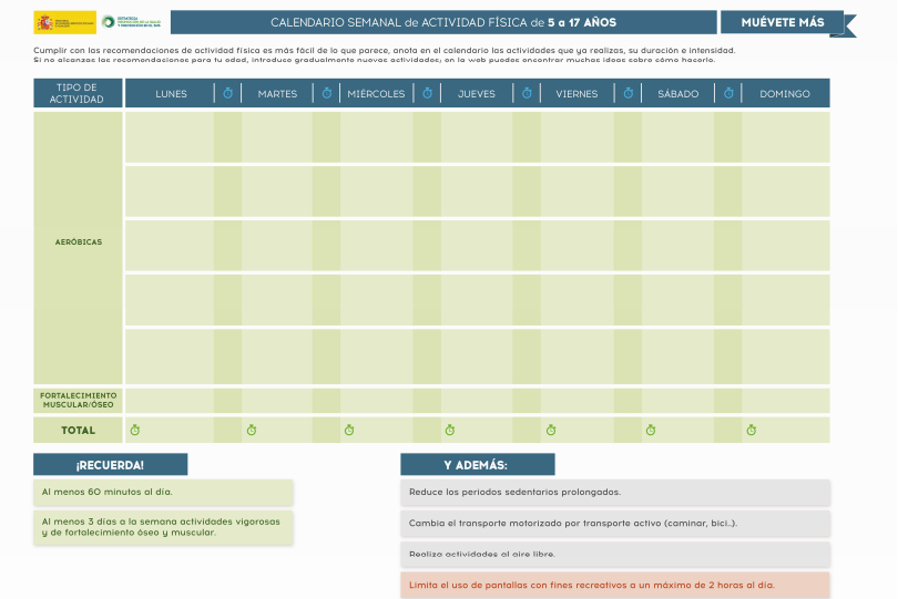 Docente con alma de patio: Calendario Semanal de Actividad Física +1 ...