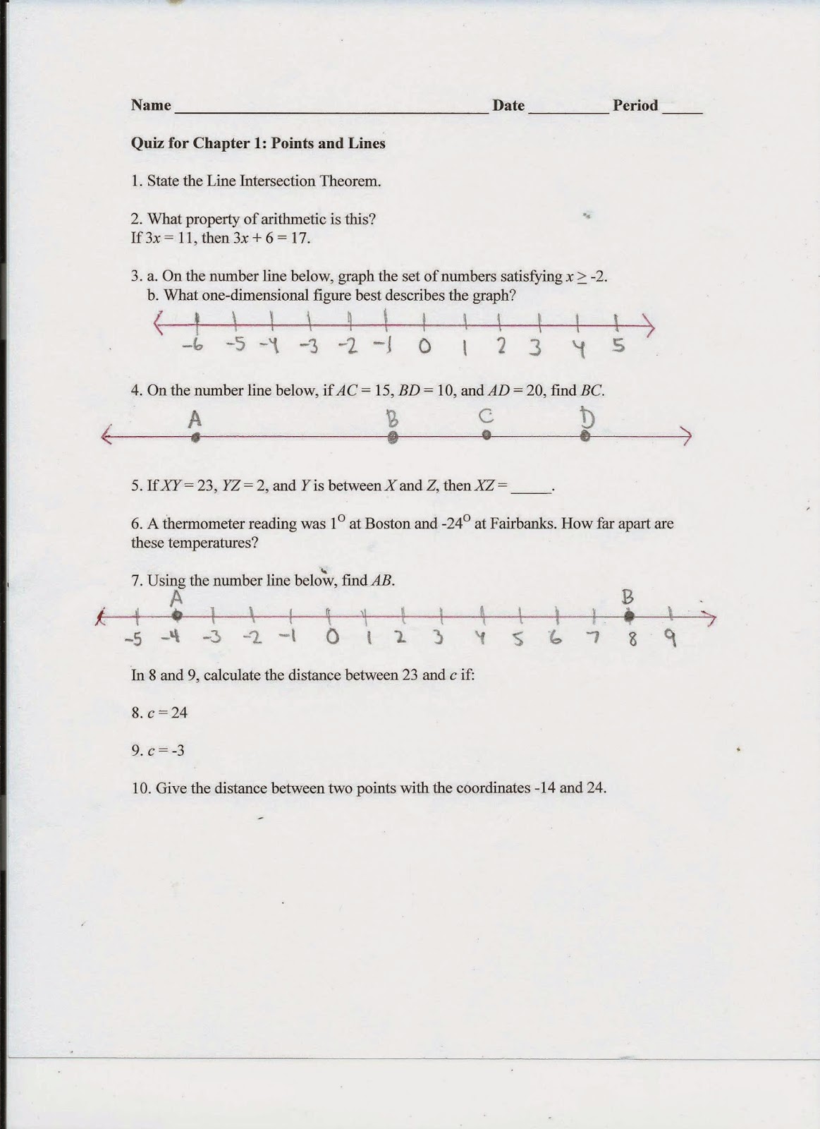 Geometry, Common Core Style: Chapter 1 Test (Day 8)