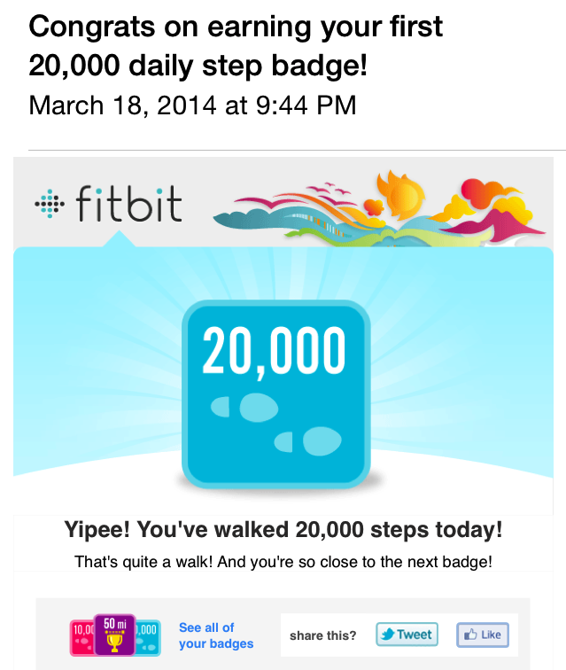 Keeping Up With Kristie: More Fitbit: First 20,000 Step Badge and ...