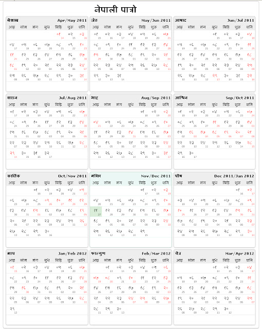 Nepail Calendar नेपाली क्यालेन्डर: Yearly Calendar (Nepali Yearly Calendar)