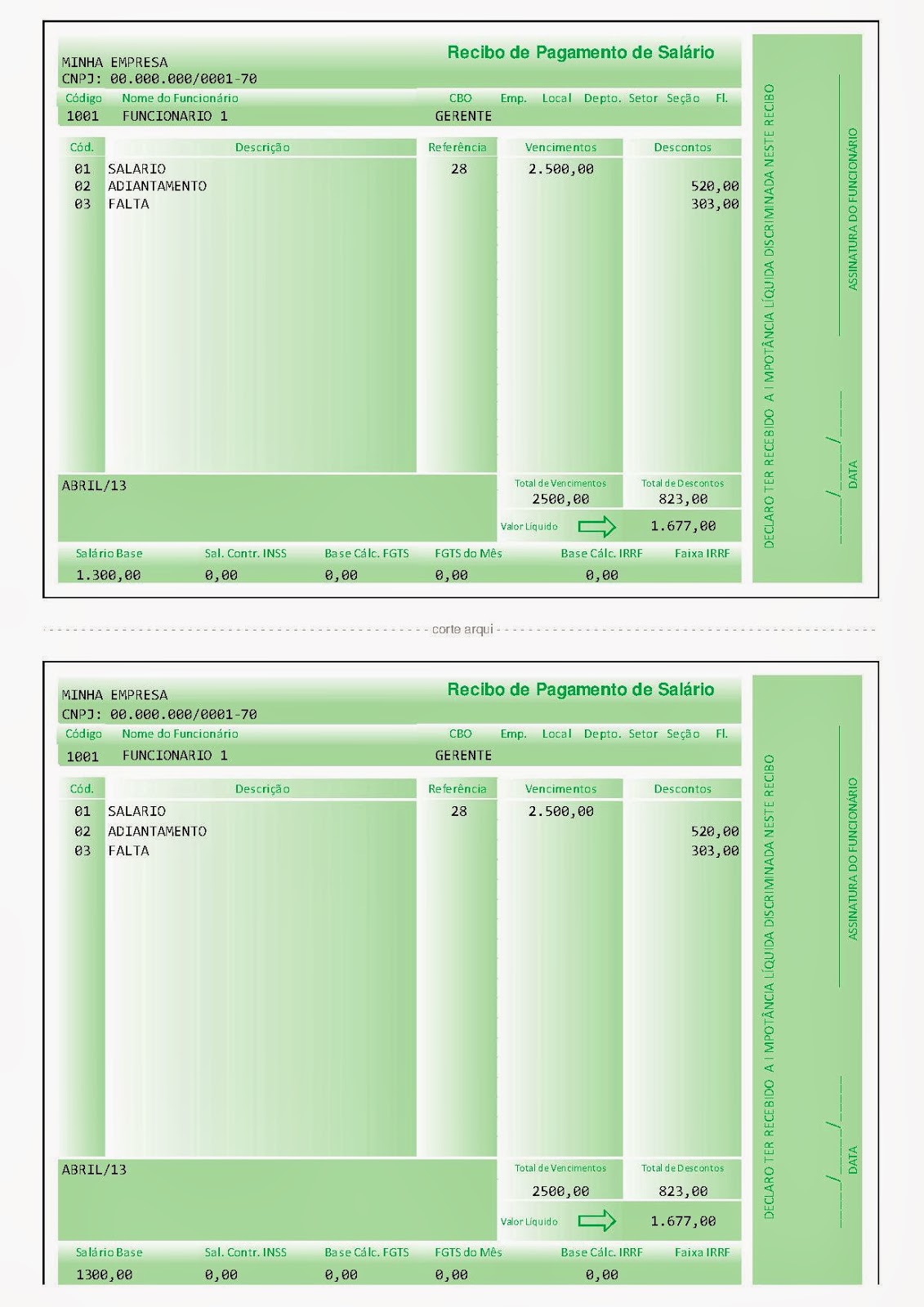 Recibo de pagamento, contra-cheque em excel automático.