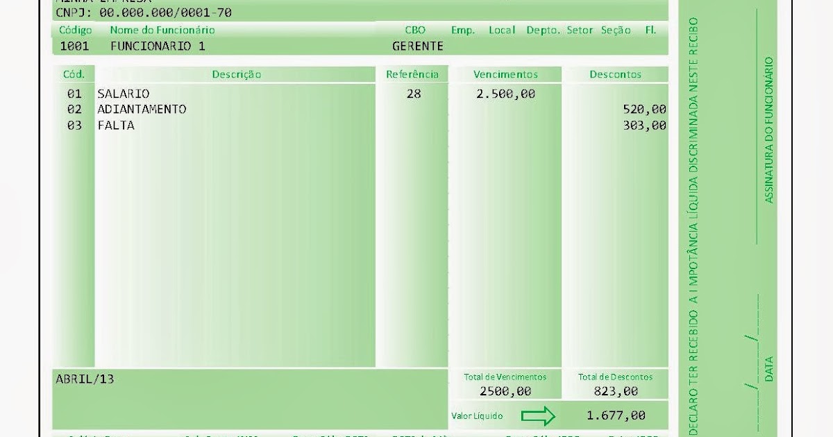 Recibo de pagamento, contra-cheque em excel automático.