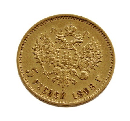 Russian Gold Coins 5 Rouble Gold Coin of 1898, Czar Nicholas II, the ...