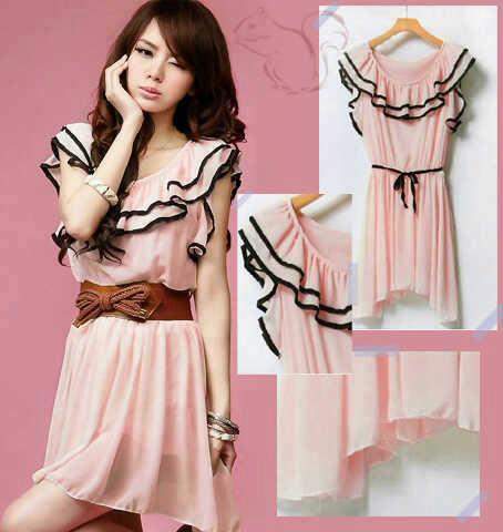 Dress Pink garis hitam lucu | 23Je Blog