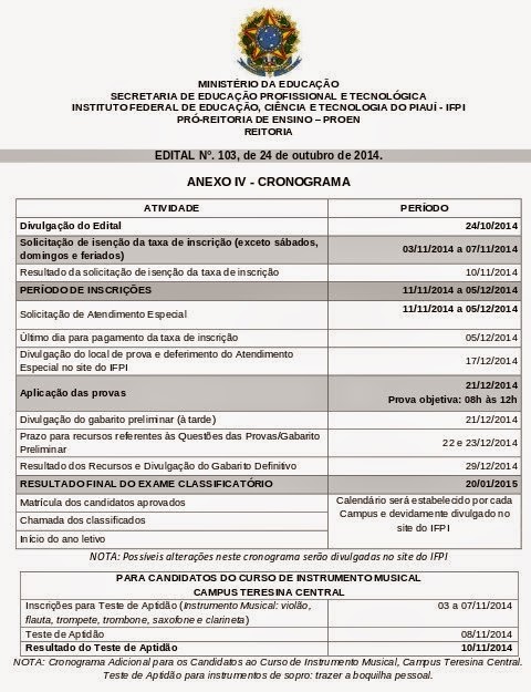 Ensino profissionalizante: IFPI Exame Classificatório 2015.1