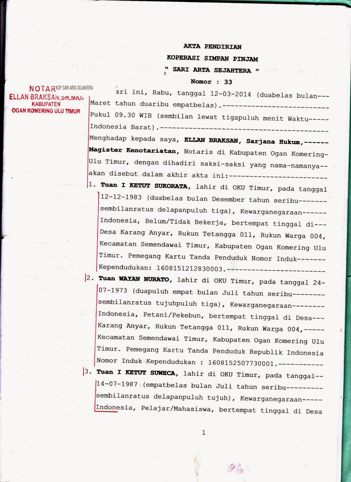 Contoh Akta Pendirian Koperasi Dalchaebi