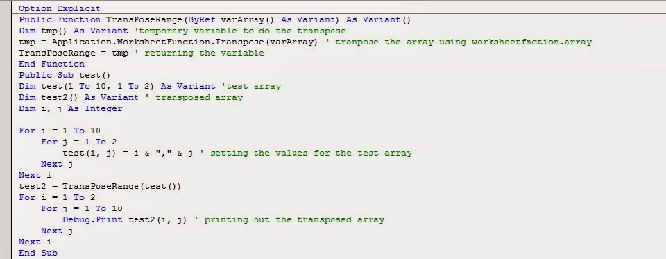 Vbaclopedia How To Transpose An Array Using Vba