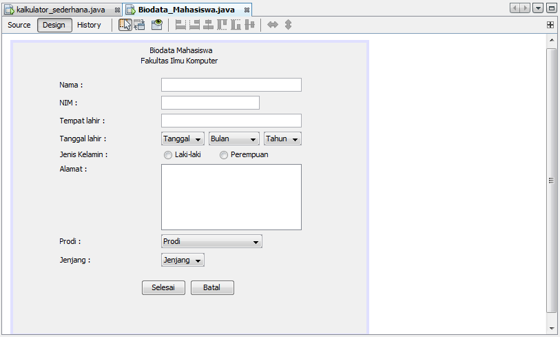 Praktikum Bahasa Pemrograman 2: Membuat form biodata Mahasiswa ...