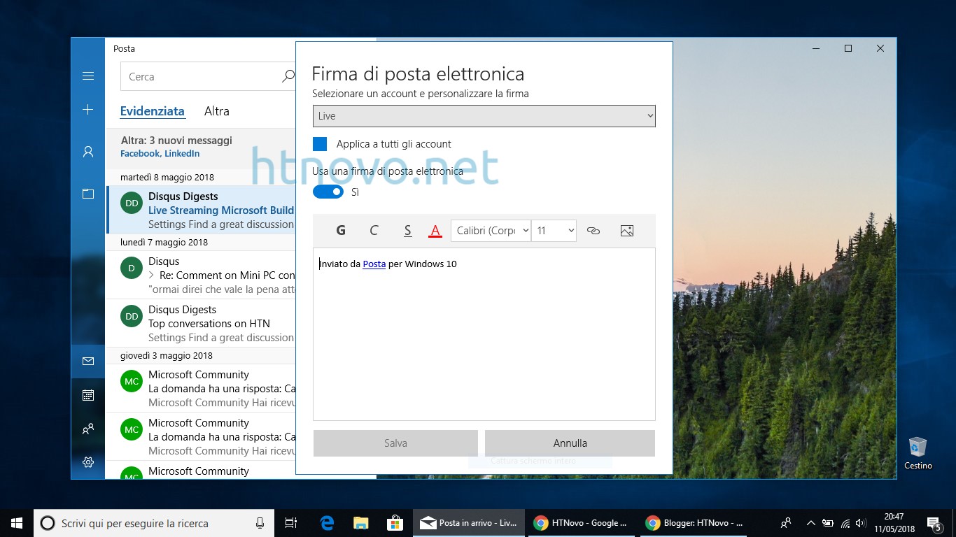 Firma personalizzata con logo e link per l'app Posta di Windows 10