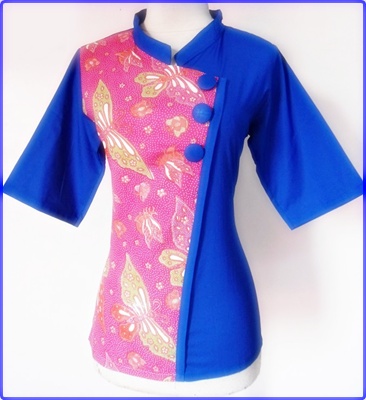 Model baju batik wanita modern warna biru