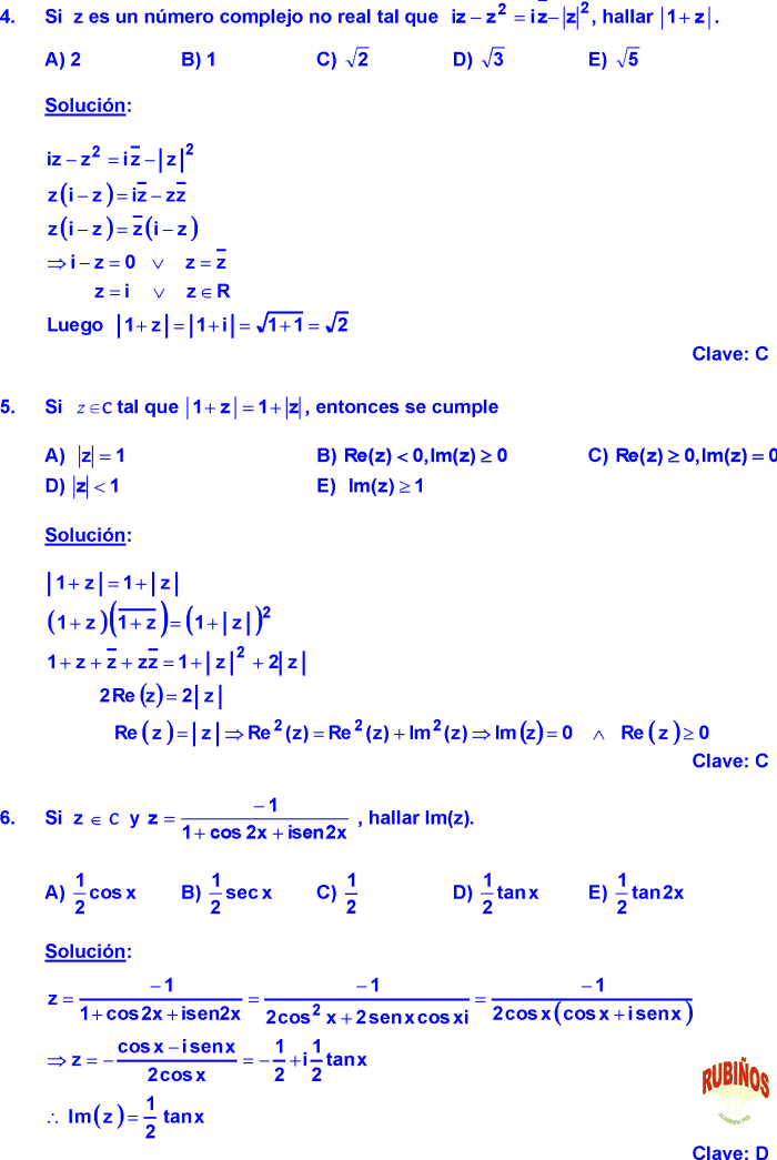 NÚMEROS COMPLEJOS PROBLEMAS RESUELTOS DE ÁLGEBRA PREUNIVERSITARIA pdf
