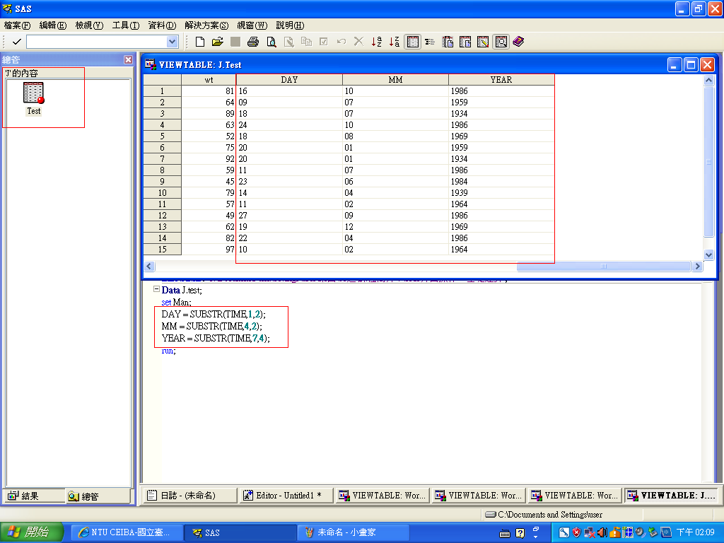 [筆記] 統計實習(1) SAS 基礎用法 (匯入資料並另存SAS新檔，SUBSTR，計算總和與平均，BMI)