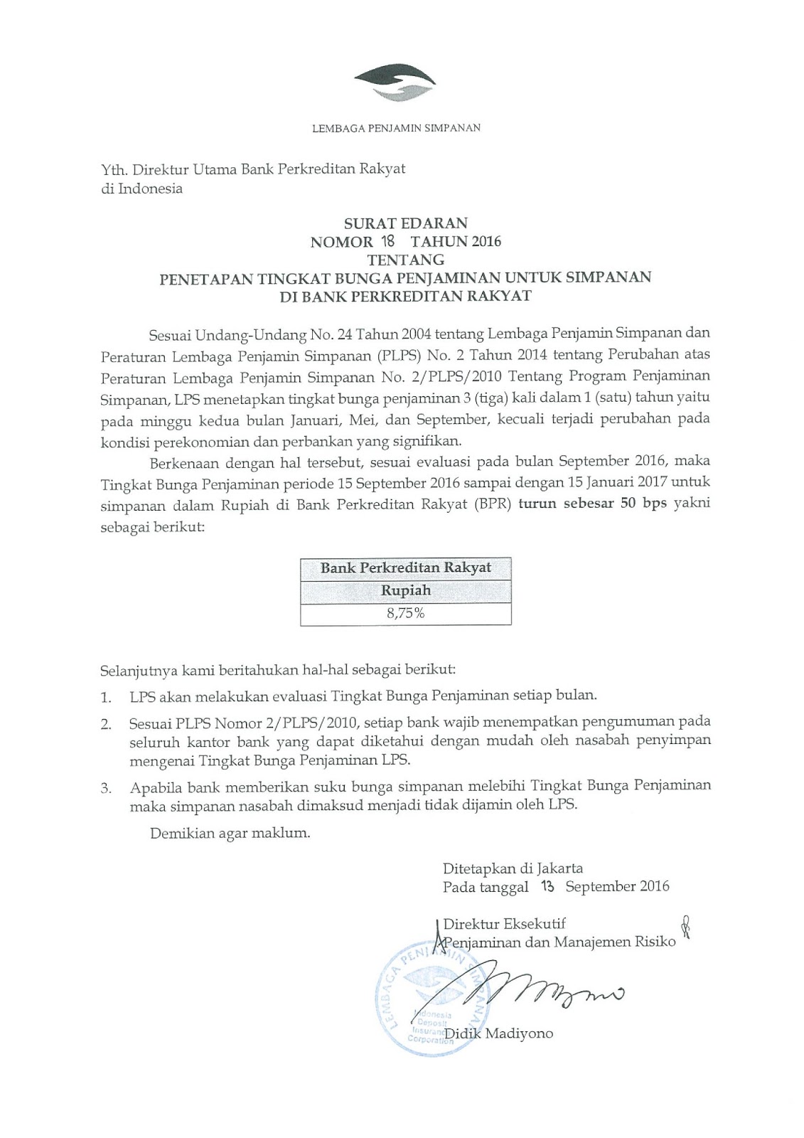 Surat Edaran Suku Bunga Lps Untuk Bpr Terbaru - Kumpulan Surat Penting