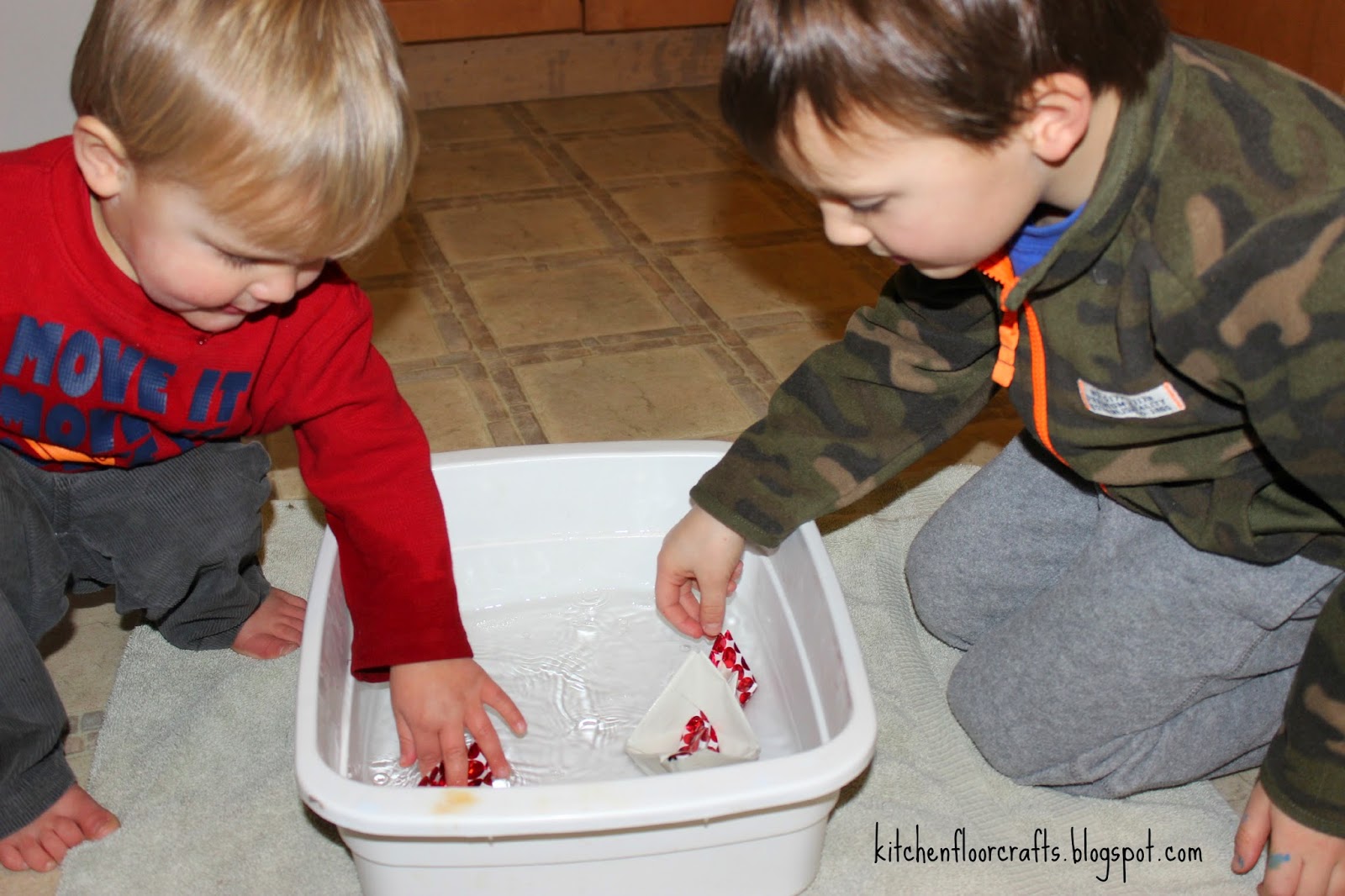 Kitchen Floor Crafts: Simple Play: Paper Boats in Water