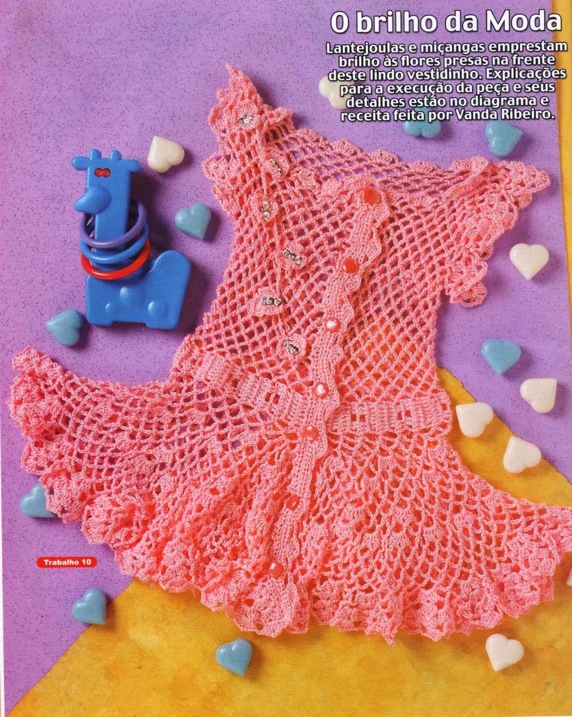 Toda Moderna: Vestido rosa lindo de crochê para meninas - Gráfico e receita Toda Moderna: Vestido rosa lindo de crochê para meninas - Gráfico e receita