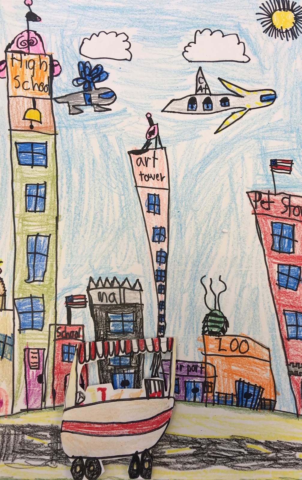 Art Room Blog: 3rd Grade Cities in the Style of IM Pei and James Rizzi ...
