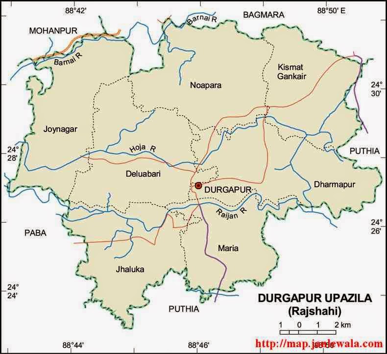Durgapur Upazila Map, Rajshahi District, Bangladesh