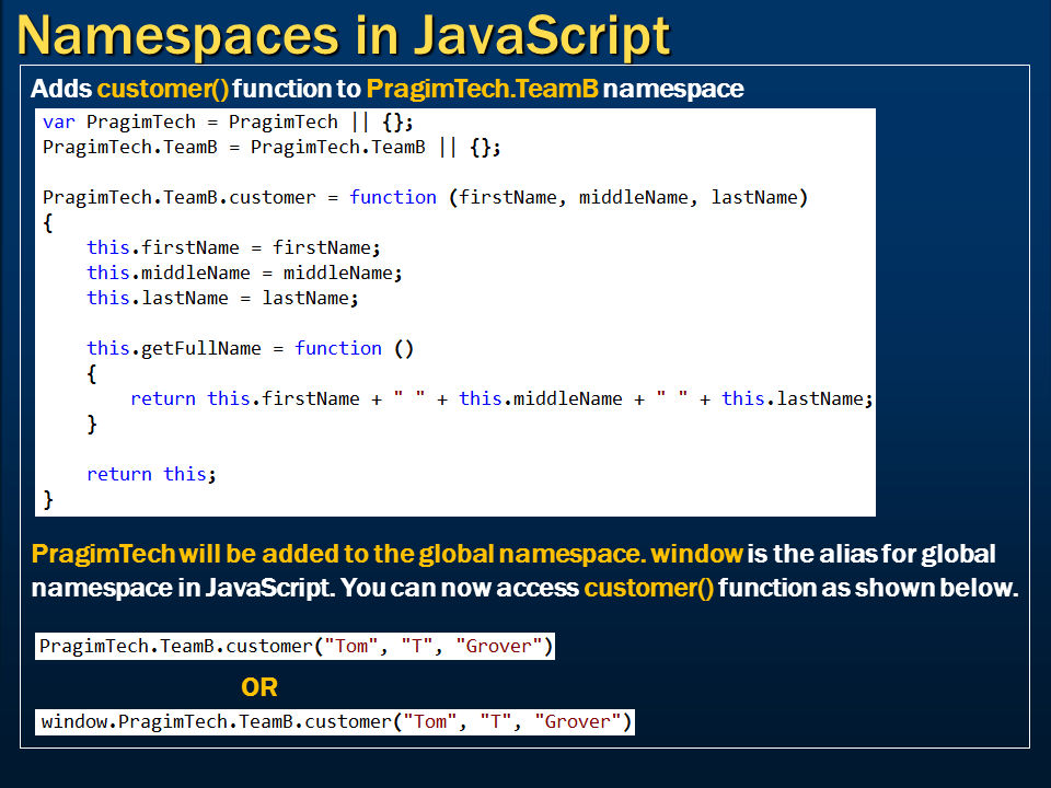 Sql Server Net And C Video Tutorial Namespaces In Javascript