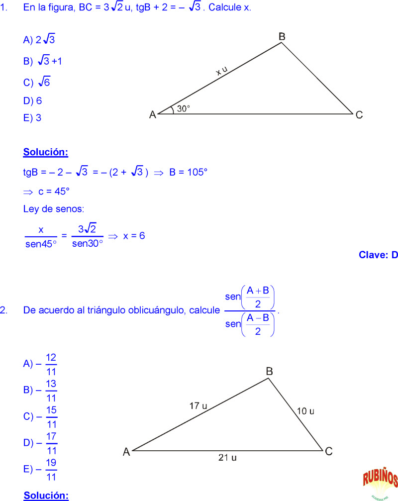 Resolución de triángulos oblicuángulos problemas resueltos pdf